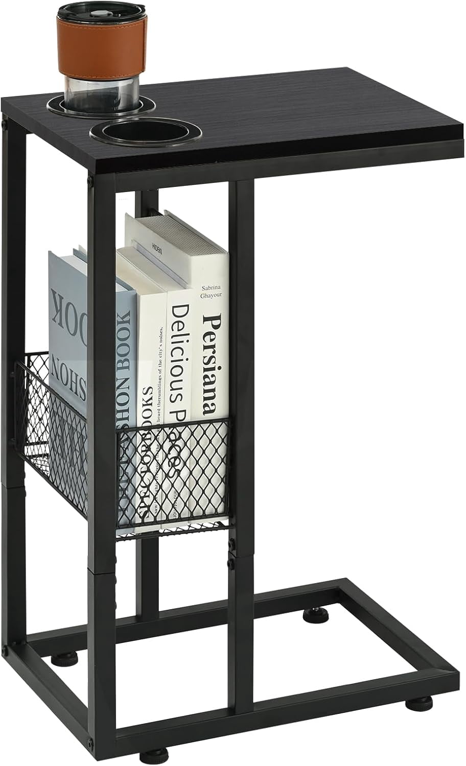C Shaped End table with Cup Holder, Small Side Table with Storage ...