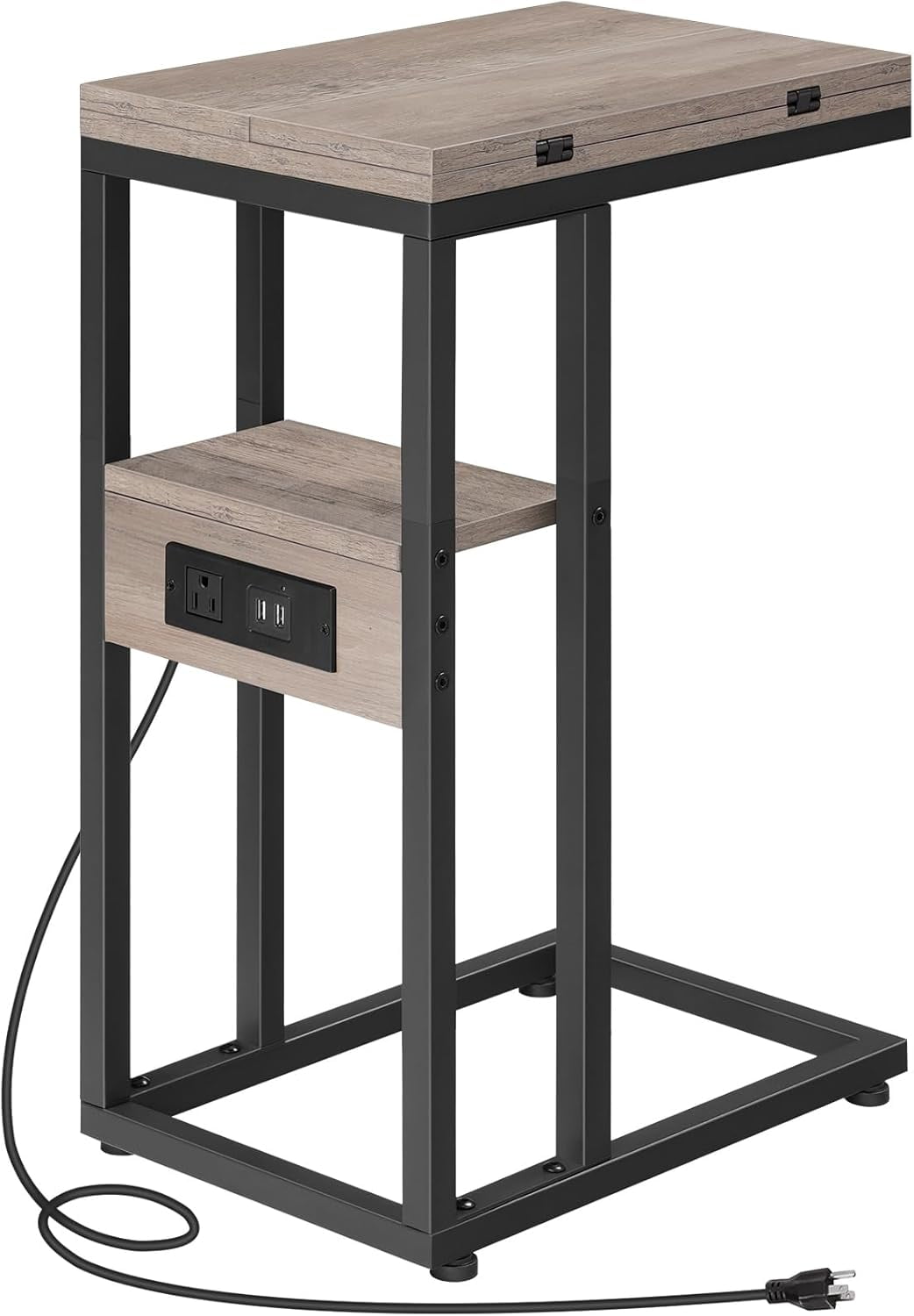 C-Shaped Foldable End Table with Charging Station, Slide-Under Sofa ...