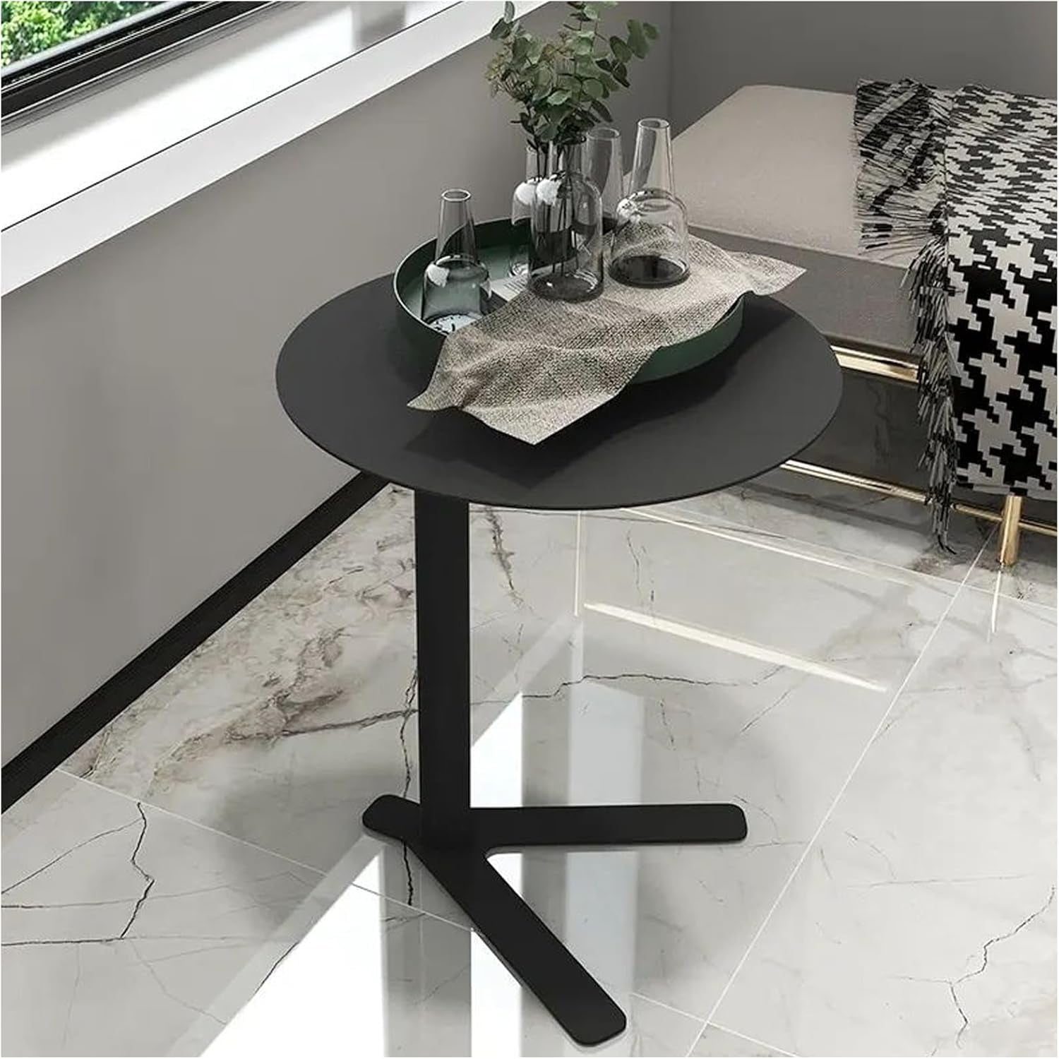 C Shaped Metal End Table, Small Round Side Table for Living Room ...