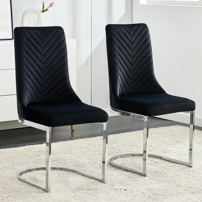 C-Shaped Metal Leg Upholstered Dining Chairs (Set of 2) Black/Grey ...