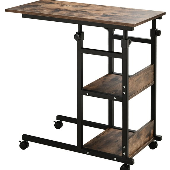 C-Shaped Mobile Table with 3-Tier Shelving Adjustable Height for Garden ...