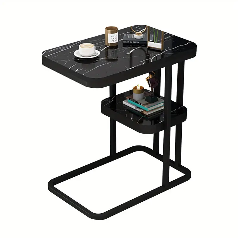 C Shaped Side Table, 2 Tier Couch End Table, Large Storage Sofa Side ...