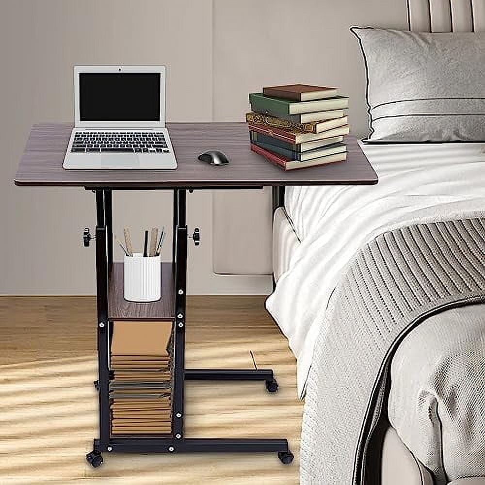 C-Shaped Side Table Adjustable, C Table with Wheels and Storage Shelves ...