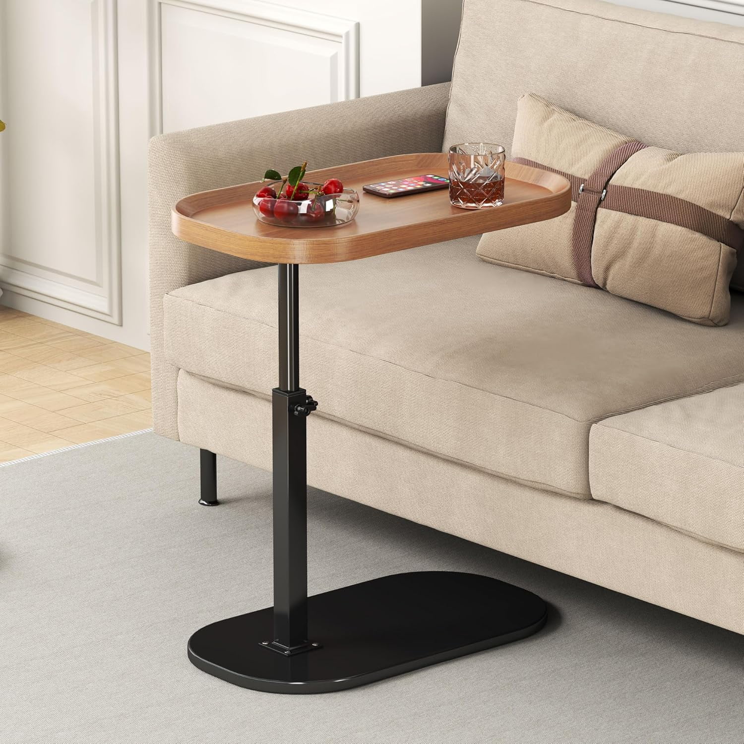 C Shaped Side Table Adjustable Height, 360°Swivel C Shaped End Table, Couch Side Tables That ...