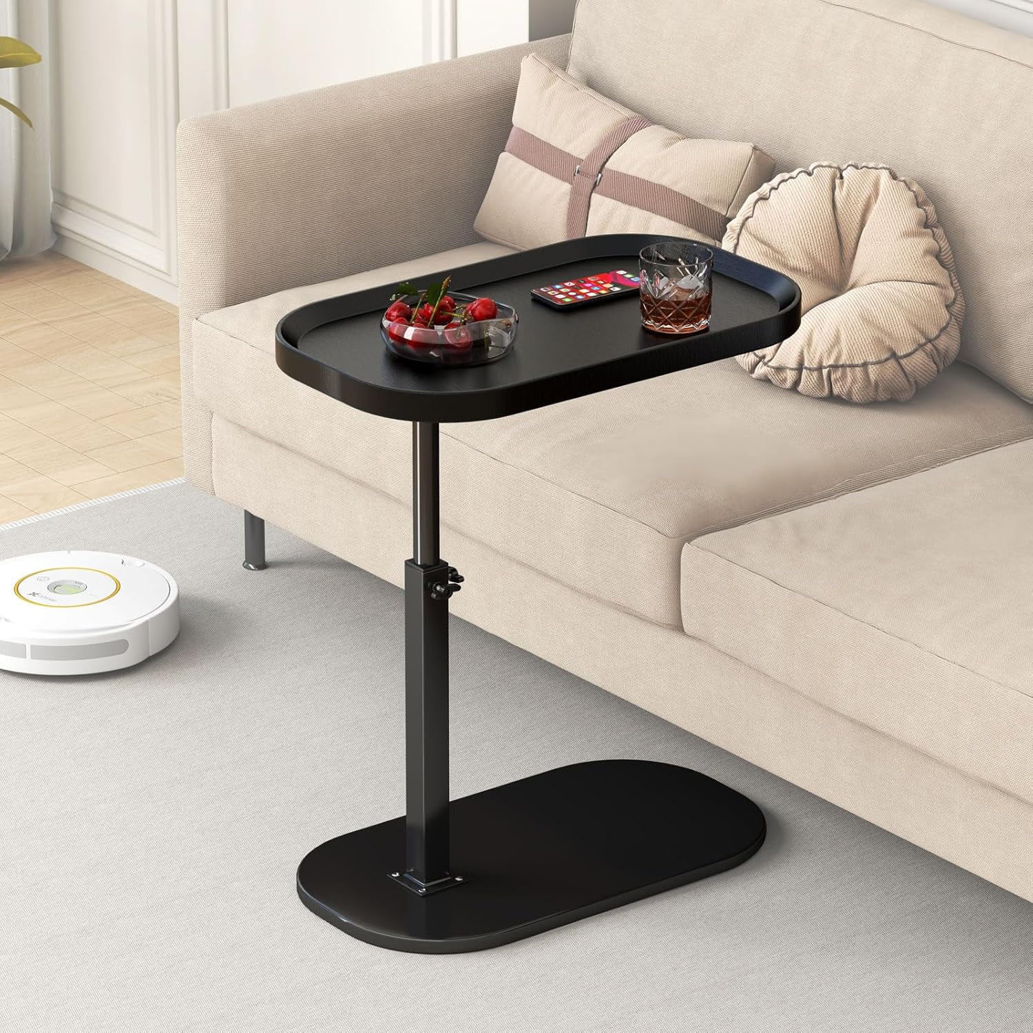 C Shaped Side Table Adjustable Height, 360°Swivel C Shaped End Table ...