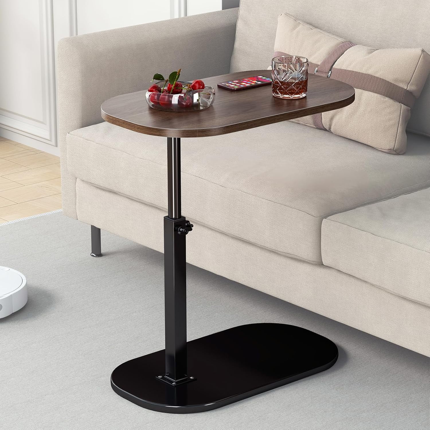 C Shaped Side Table, Adjustable Height C Shaped End Table, 360°Swivel ...