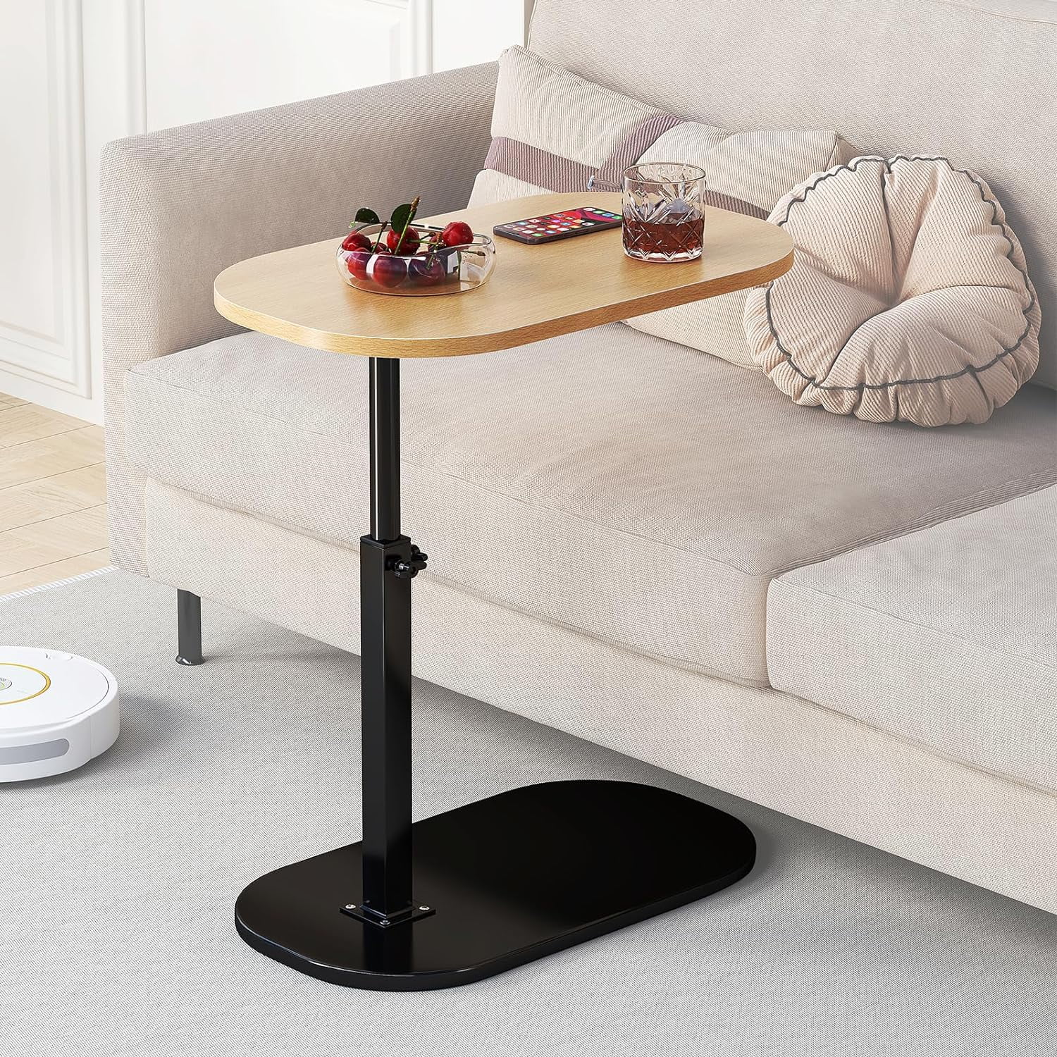 C Shaped Side Table, Adjustable Height C Shaped End Table, 360°Swivel ...
