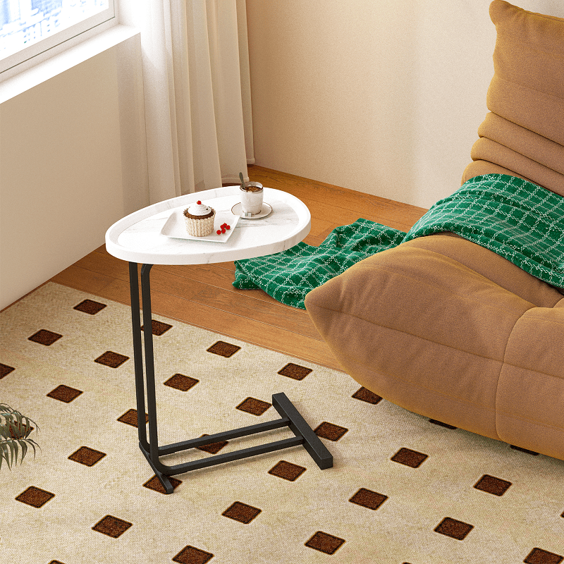 C-Shaped Side Table, C Table End Table for Sofa and Bedside, Couch Side Tables, Wood C-Shaped ...