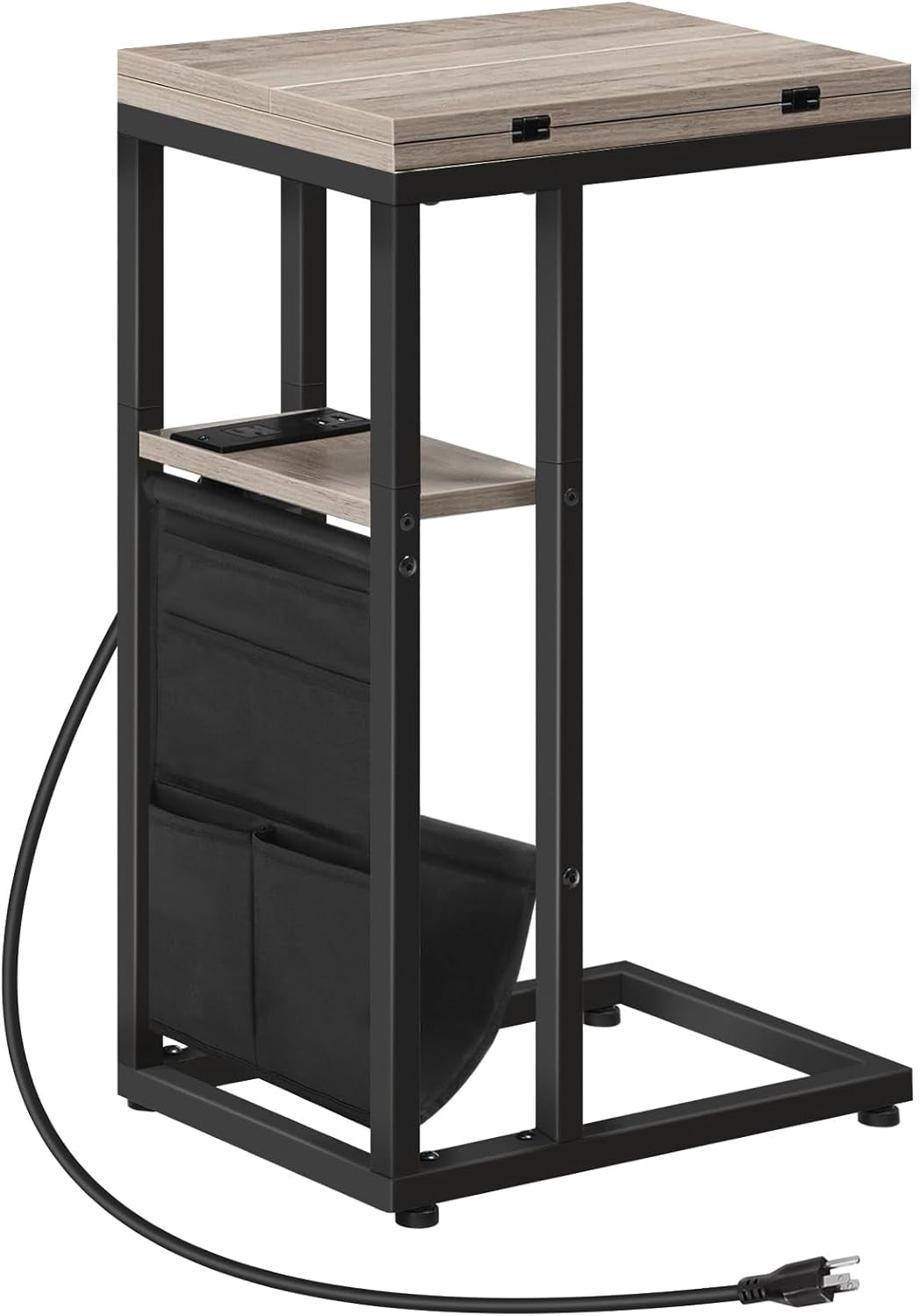 C Shaped Side Table with Charging Station, Foldable End Table with ...