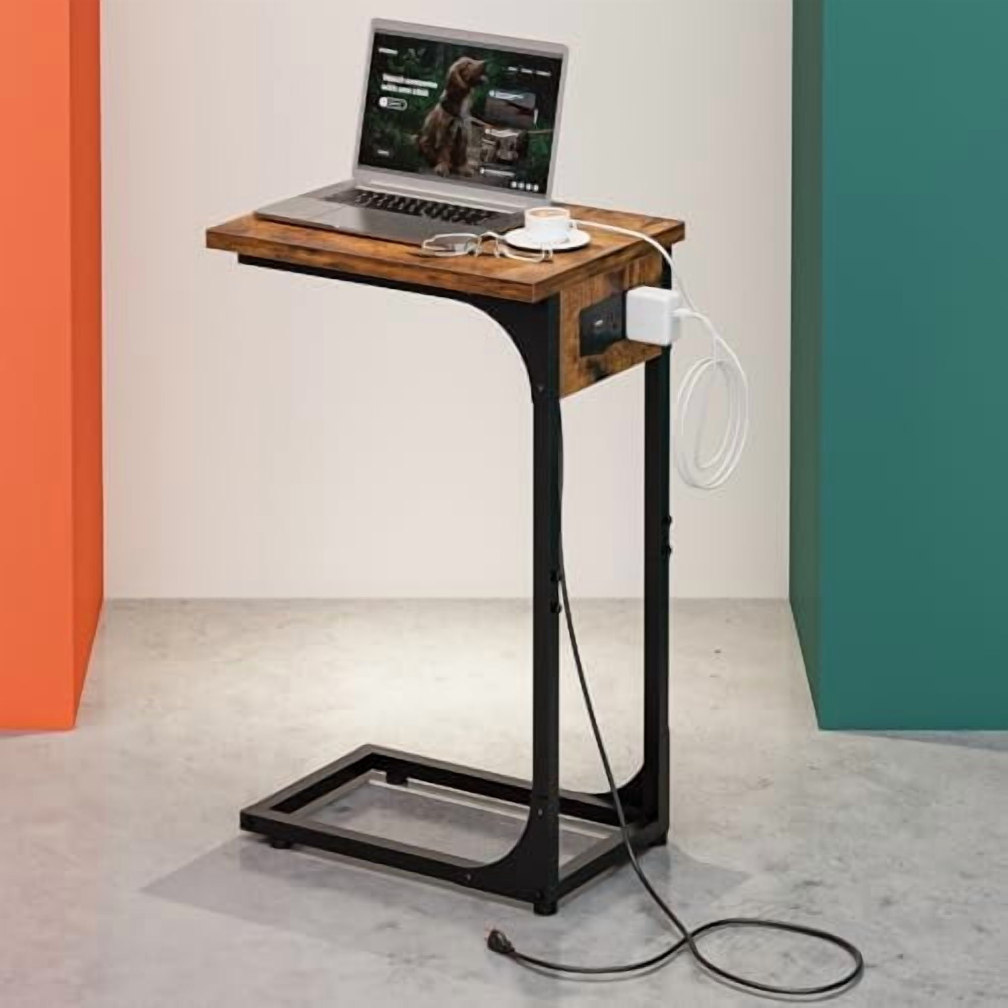 C-Shaped Side Table for Couch - Small Coffee Stand Sofa Tray Desk with ...