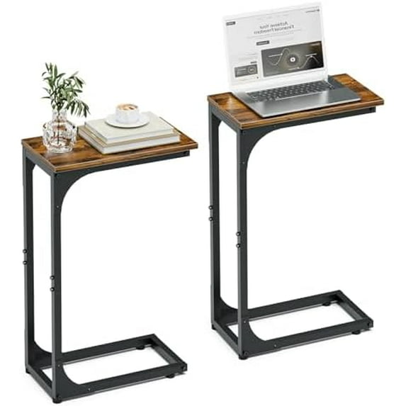 C-Shaped Side Table for Couch - Small Coffee Stand Sofa Tray Desk with ...