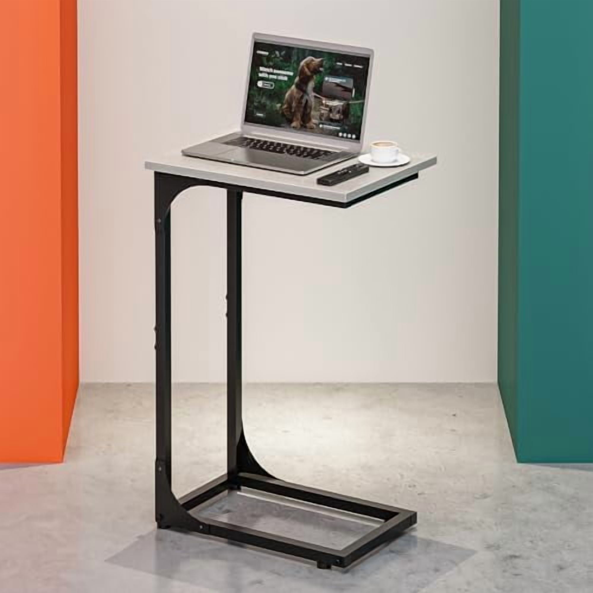 C-Shaped Side Table for Couch - Small Coffee Stand Sofa Tray Desk with ...