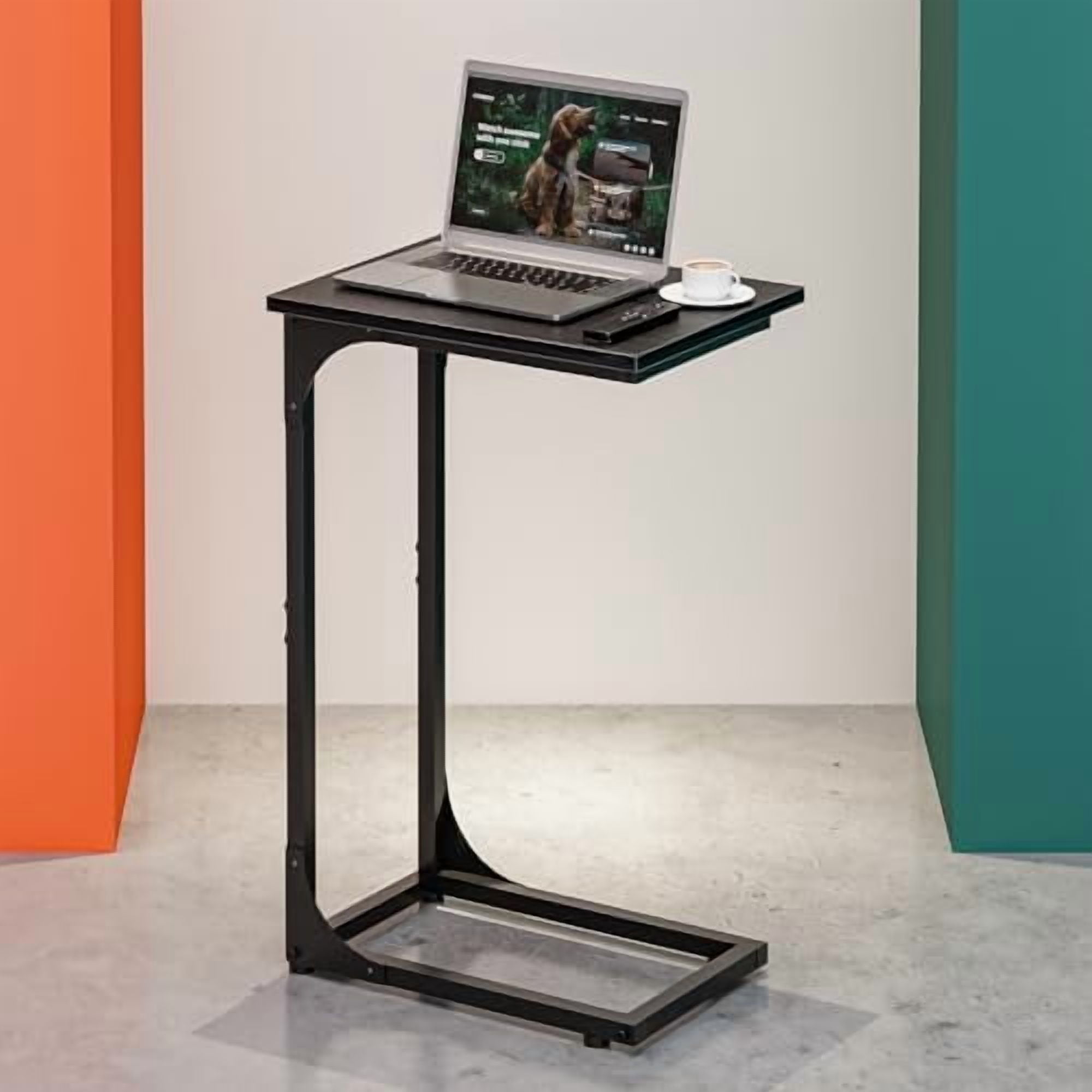 C-Shaped Side Table for Couch - Small Coffee Stand Sofa Tray Desk with ...