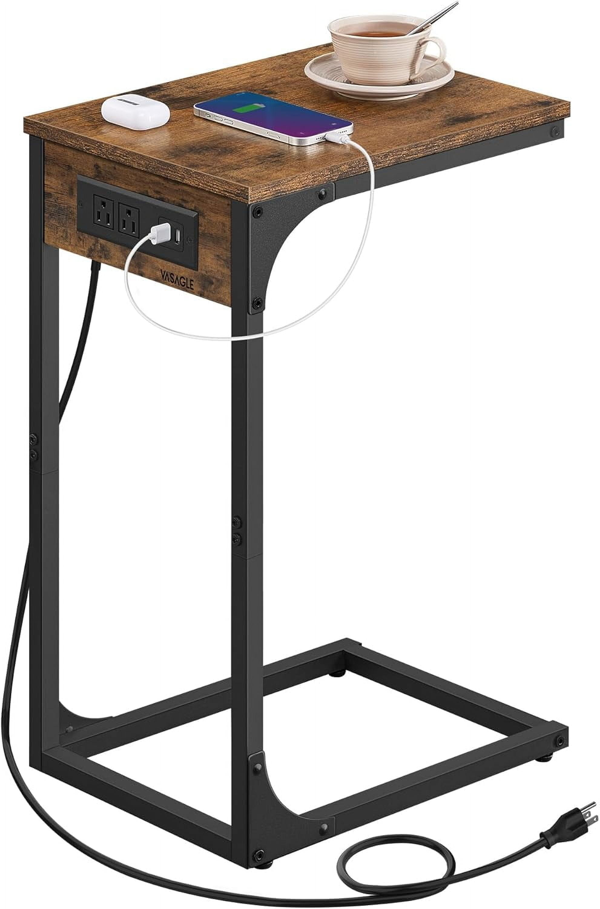 C-Shaped Side Table, End Table with Charging Station, C Table for Couch ...