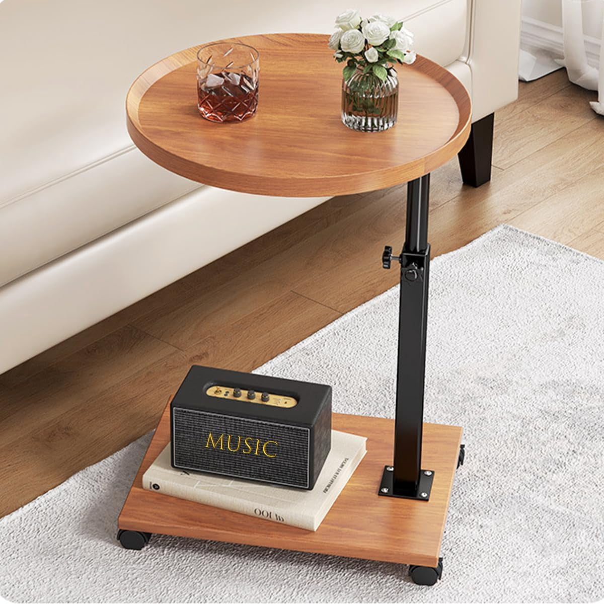 C-Shaped Side Table,End Tables for Couch Height-adjustable Coffee table with 360°universal ...