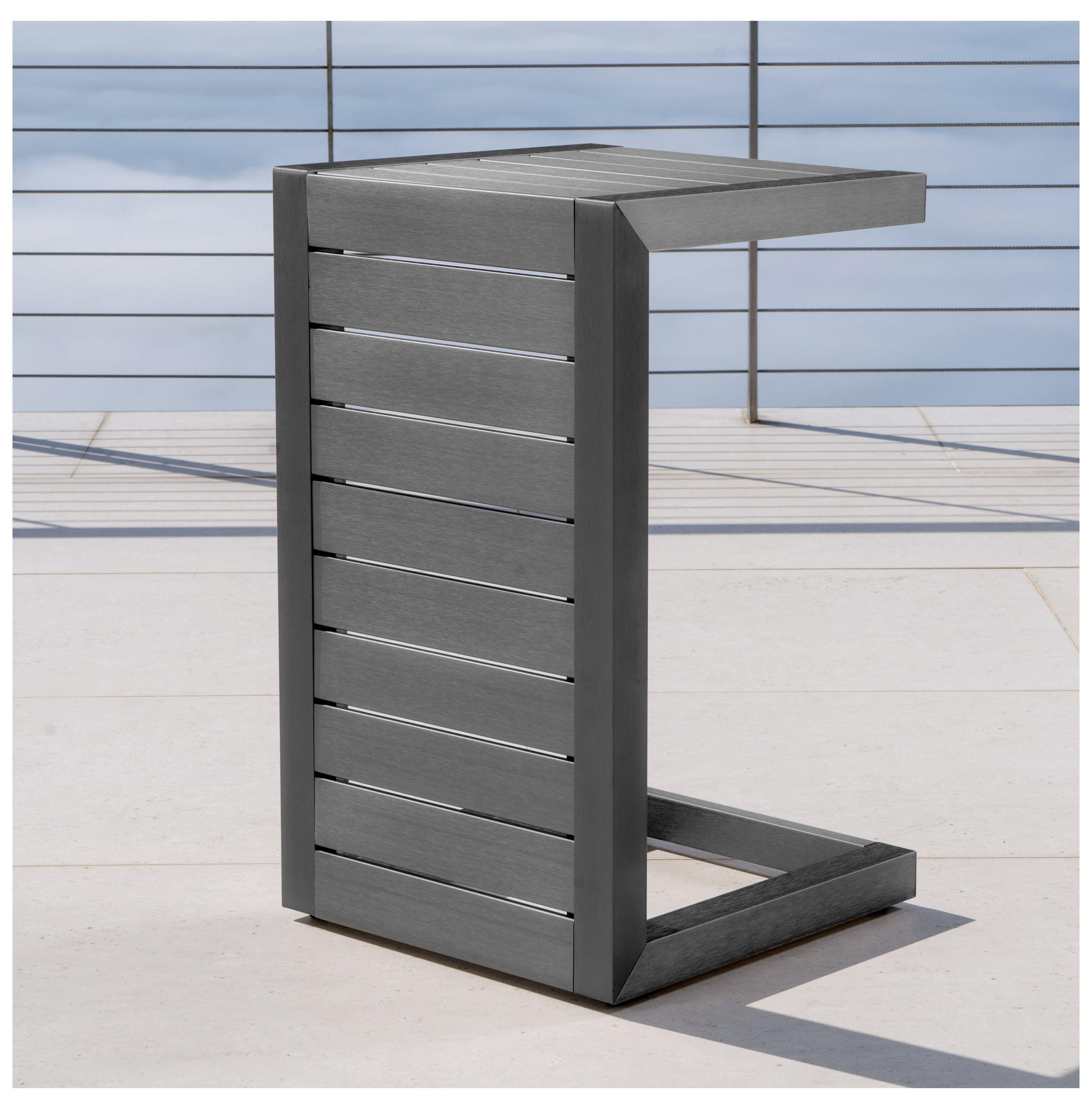 C-Shaped Side Table - Grey Aluminum Outdoor Patio End Table - Walmart.com