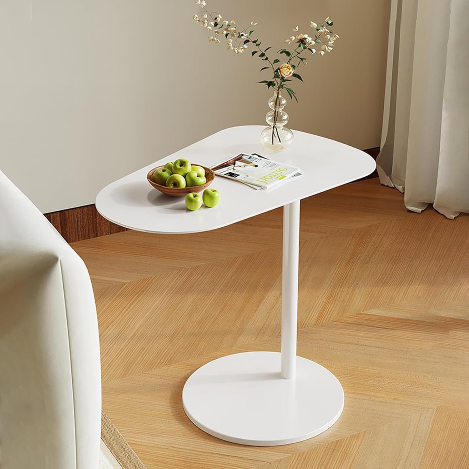 C-Shaped Side Table with Metal Frame, Round Metal End Table for Small ...