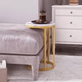 C Shaped Side Table, Round End Table Faux Marble Sofa Table with Metal ...
