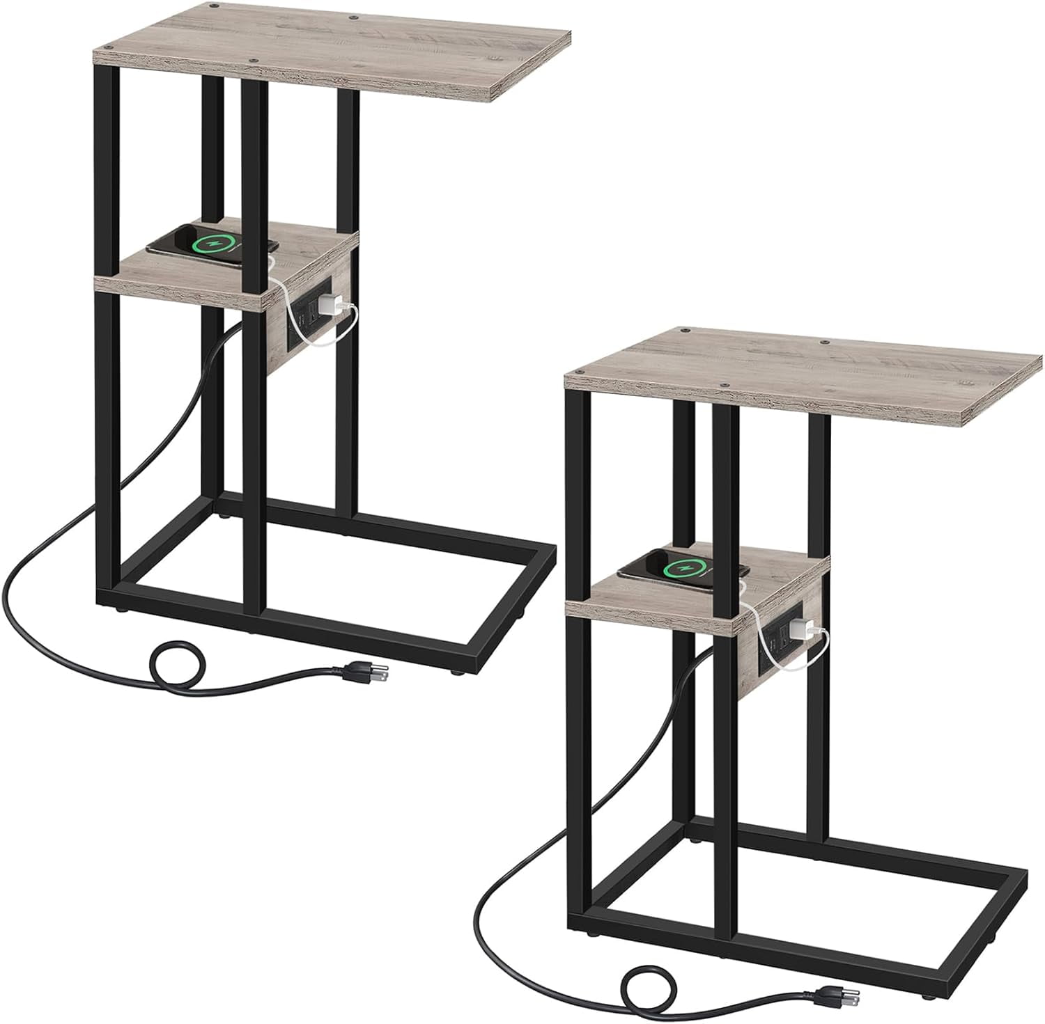 C-Shaped Side Table, Set of 2, C Table End Table with Charging Station ...