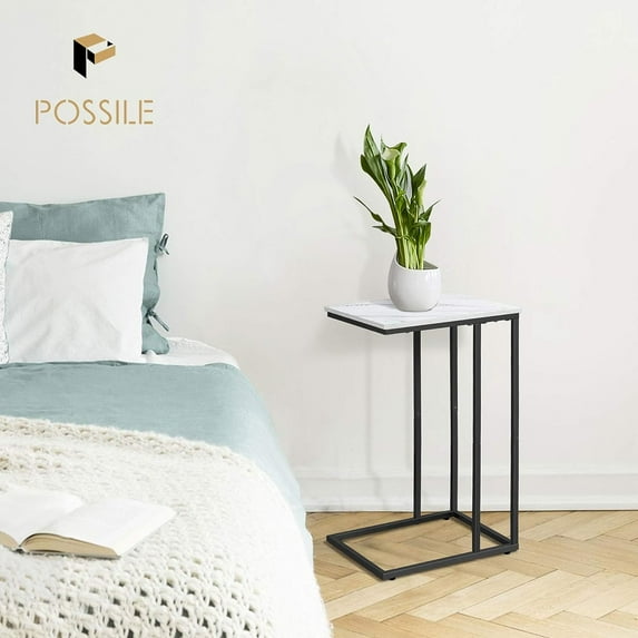 C Shaped Side Table Set of 2, Marble End Table for Sofa and Bed, Couch ...