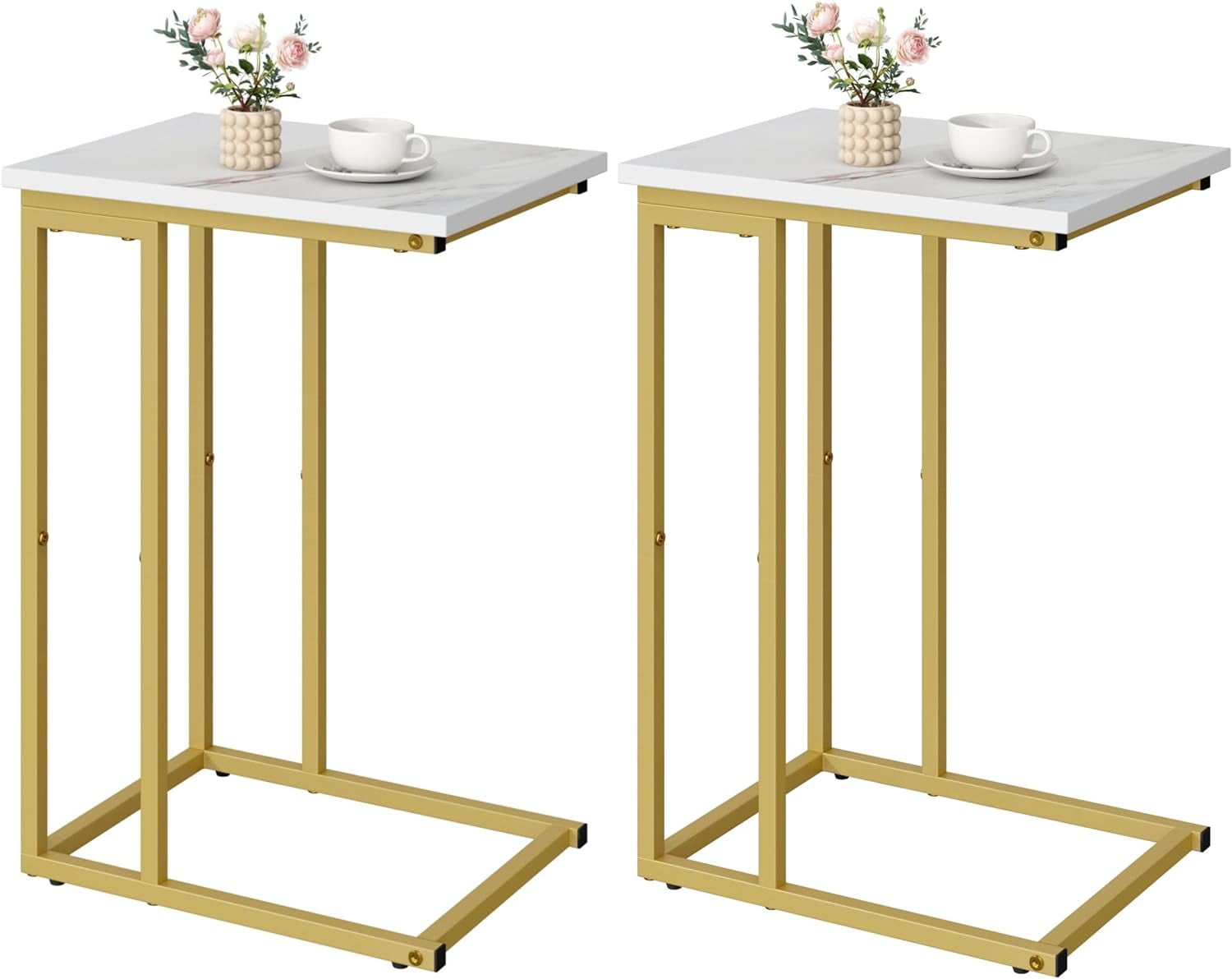 C Shaped Side Table Set of 2, Narrow Sofa End Table, Couch Tables That ...