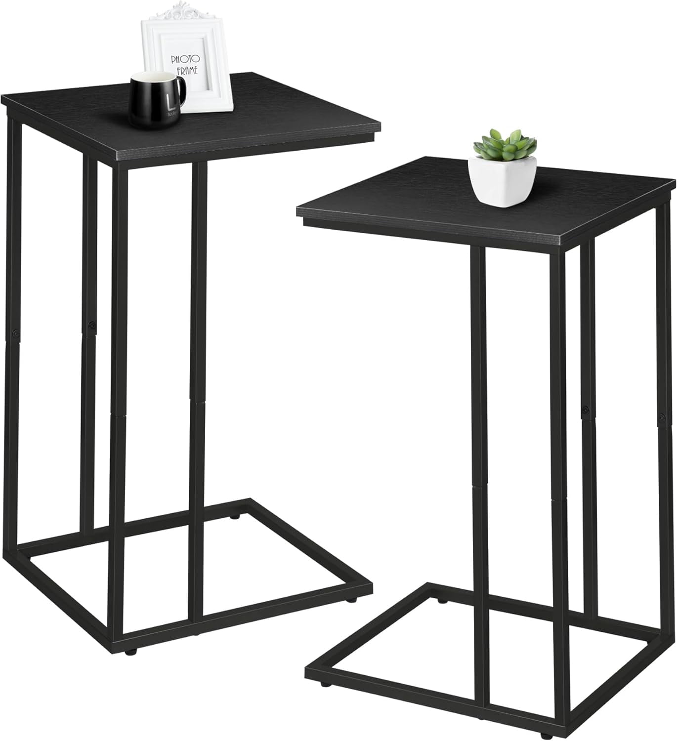 C Shaped Side Table Set of 2, Skinny Sofa Table for Sofa and Bed, Couch ...