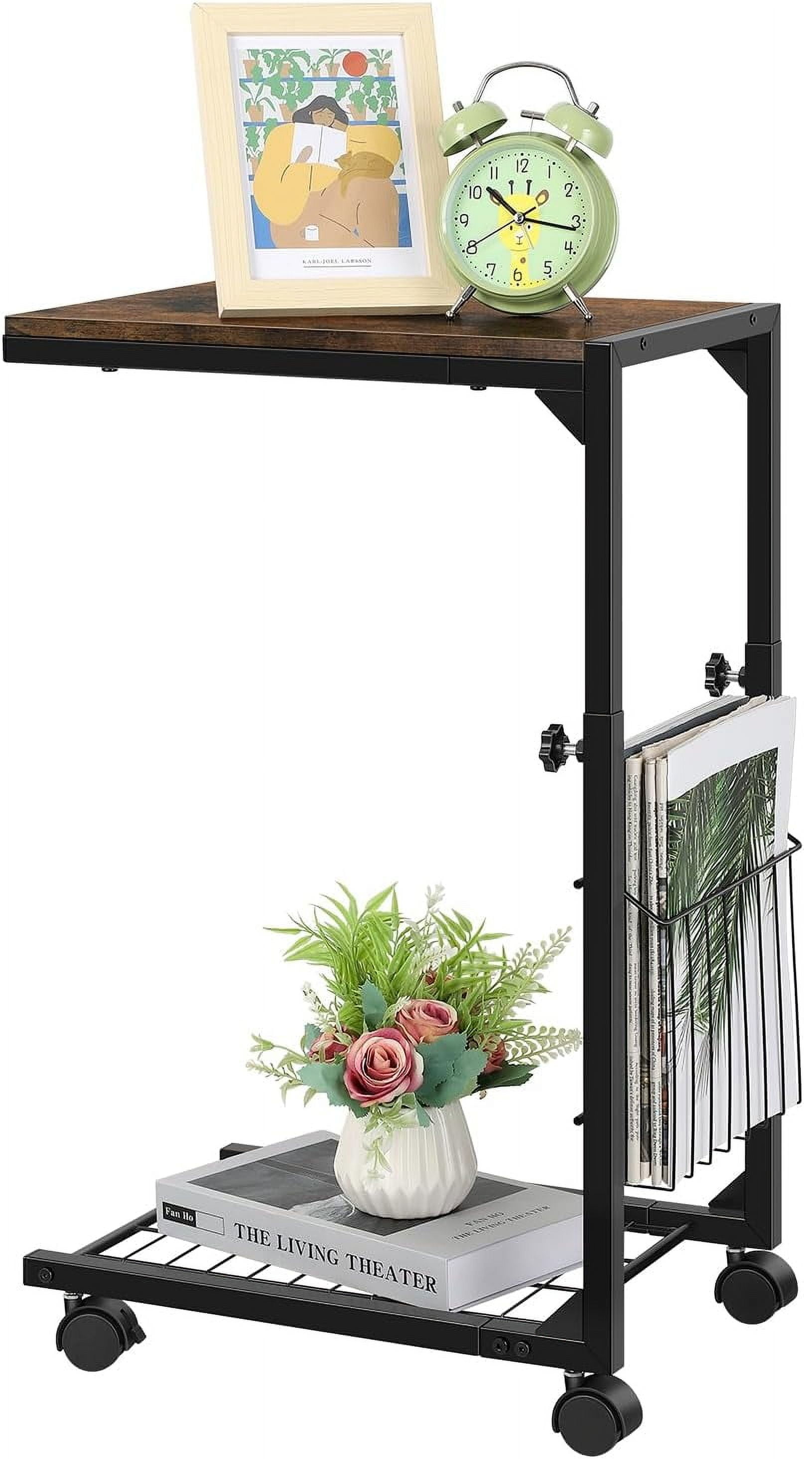 C Shaped Side Table with Wheels End Table for Small Spaces C Table Adjustable Height Couch Sofa ...