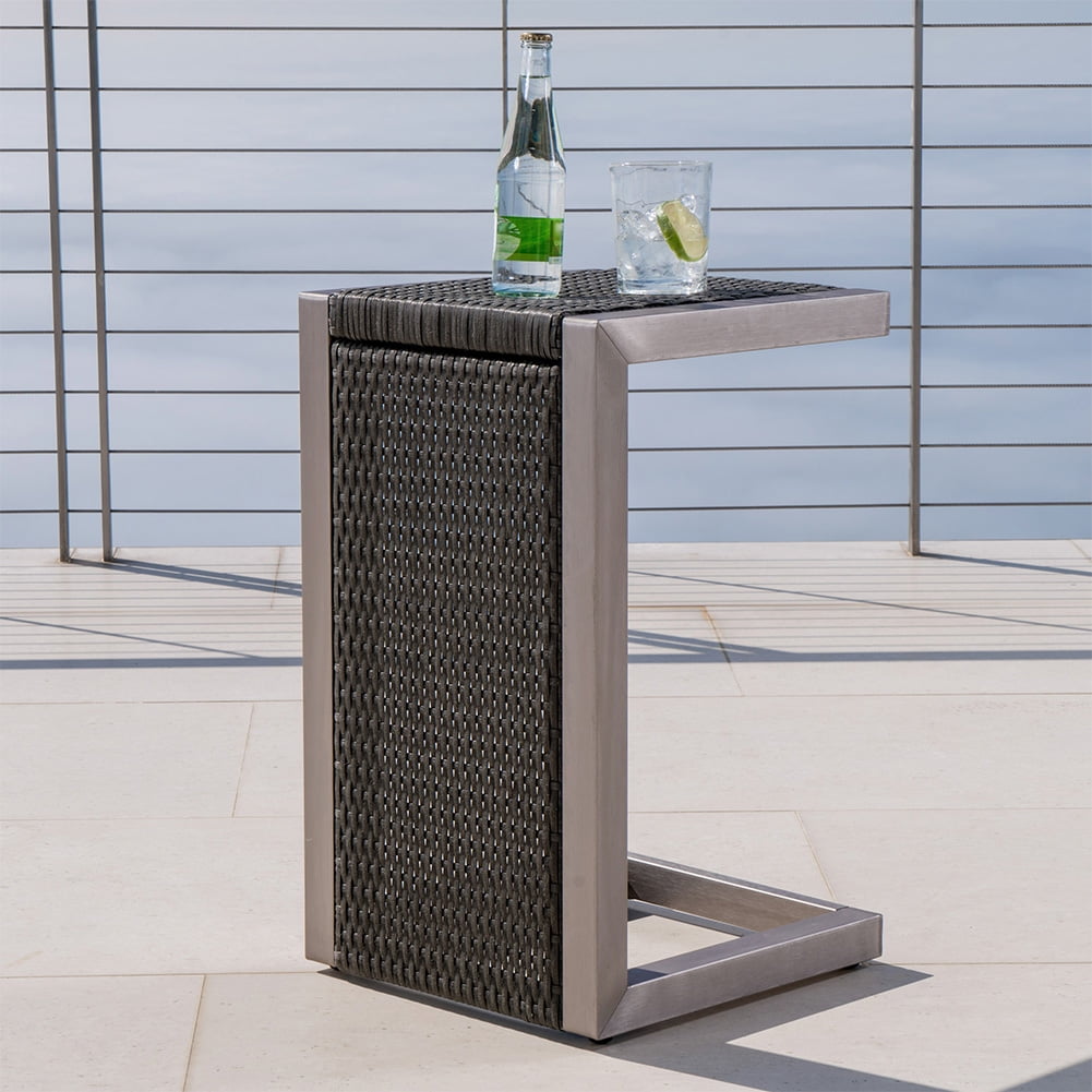 C-Shaped Side Table,Wicker Coffee Table,PE Accent Table,Outdoor Side ...