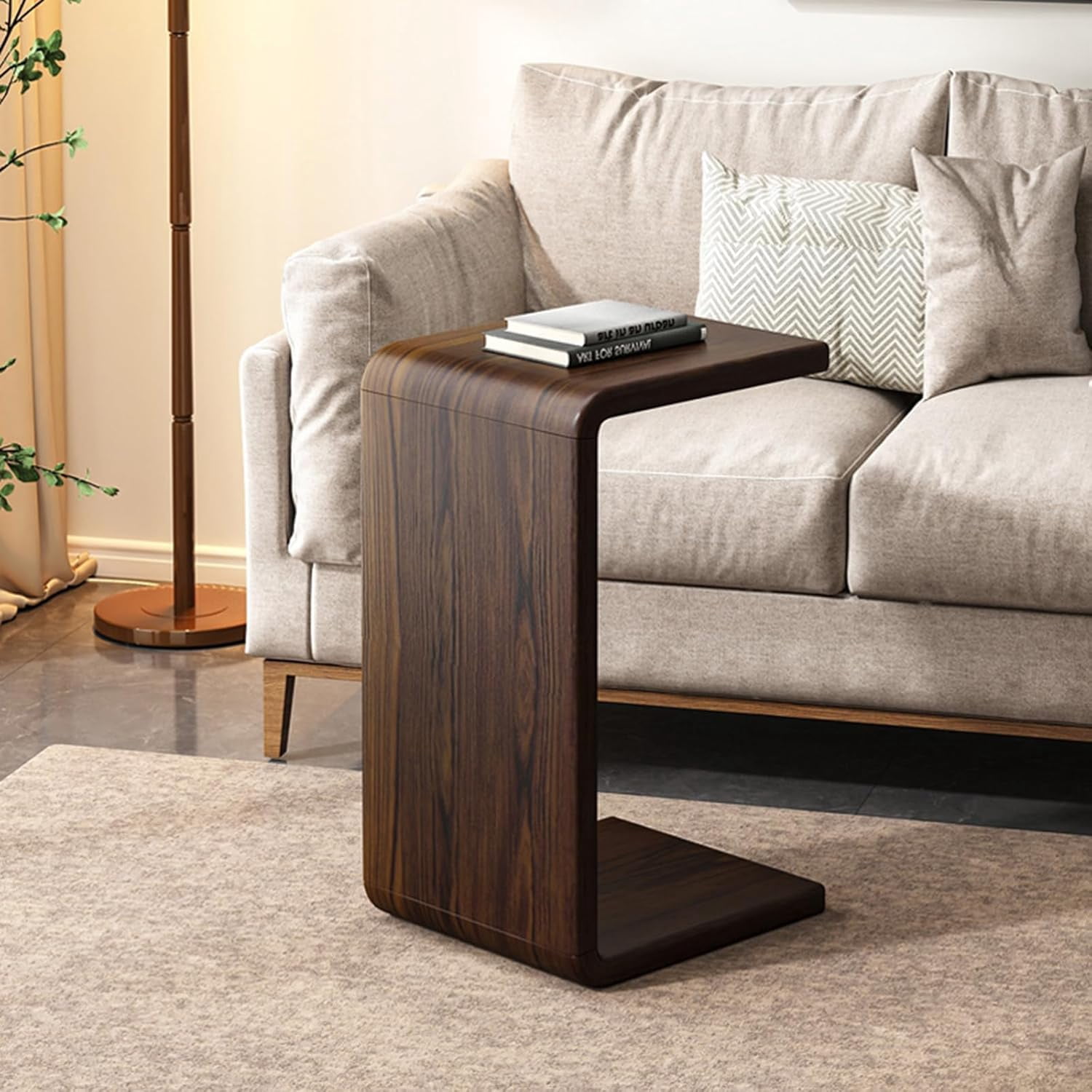 C Shaped Side Table, Wood End Table for Couch, Sofa and Bed, Small ...