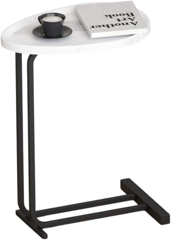 C-Shaped Side Table with Metal Frame,Space-Saving End Table for Sofa ...