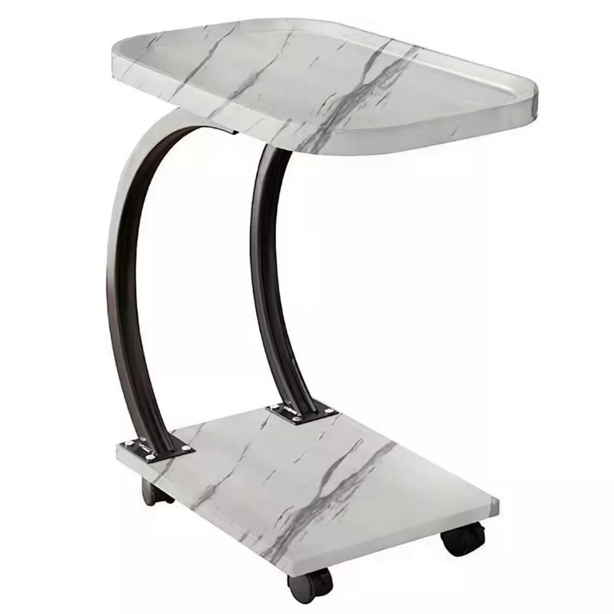 C-Shaped Side Table with Wheels Mobile End Table with Metal Frame ...