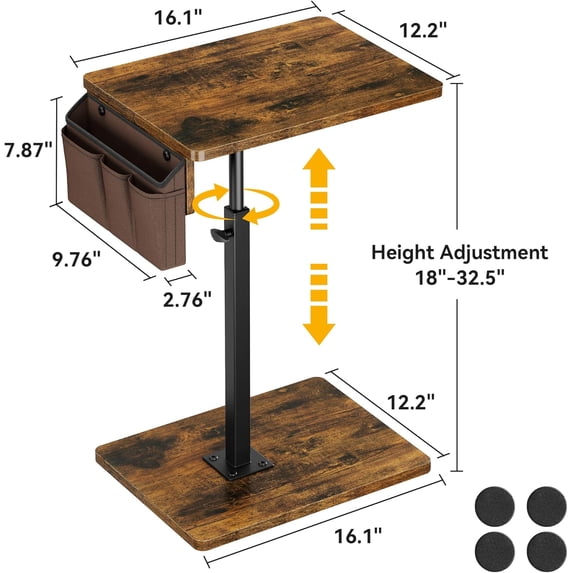 C Shaped Sofa Armrest Tray Table, 360 ° Swivel Height Adjustable TV ...