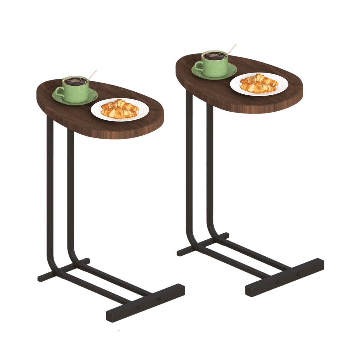 C-Shaped Sofa End Table, 2-Piece Metal Frame Side Tables with Slide ...