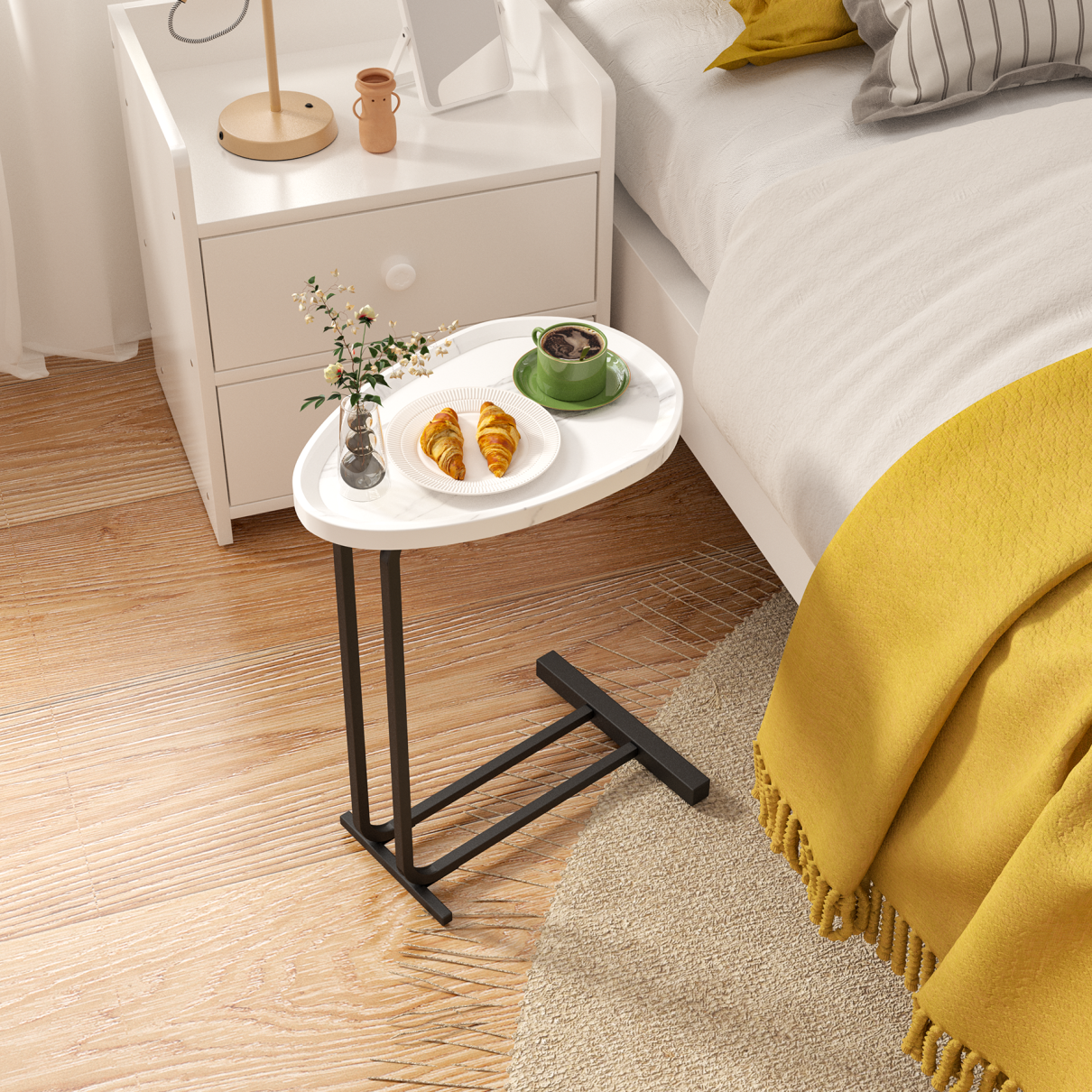 C Shaped Sofa End Table, Sofa Couch Side End Table with Metal Frame ...