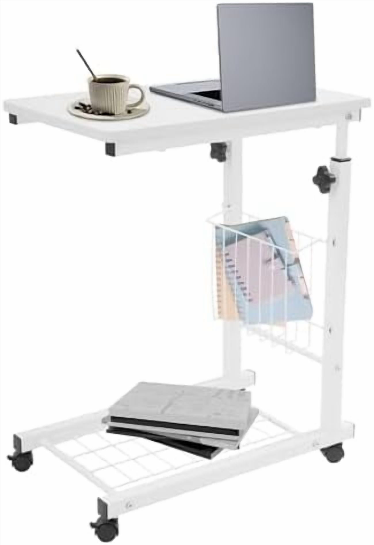 C Shaped Sofa Side Table, Height Adjustable Rolling Bedside Table with ...