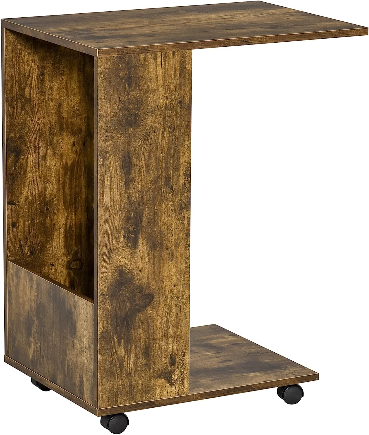C-Shaped Sofa Side Table Mobile End Table with Storage and Wheels for ...