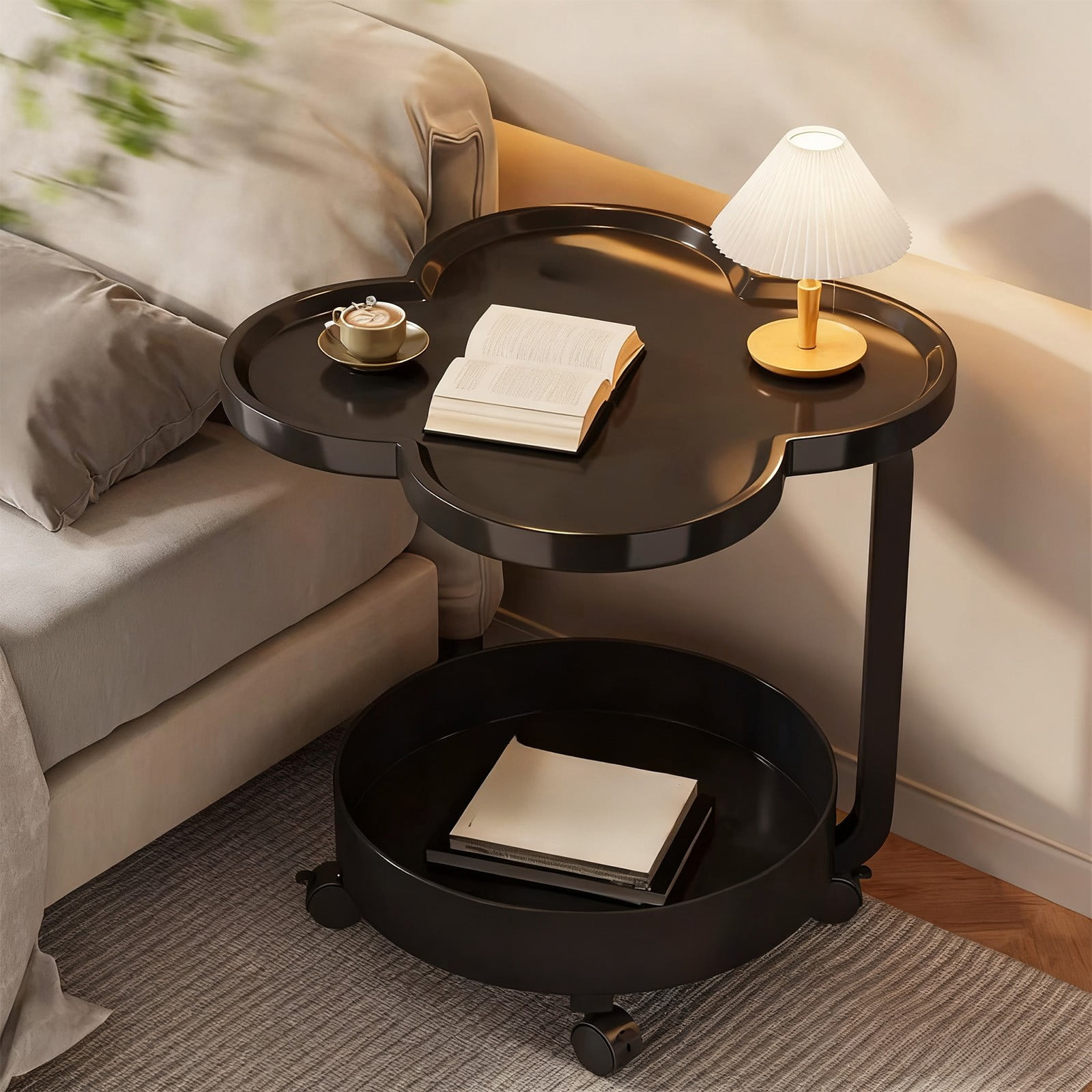 C-Shaped Sofa Side Table Sideboard End Tables with Brake Swivel Casters ...