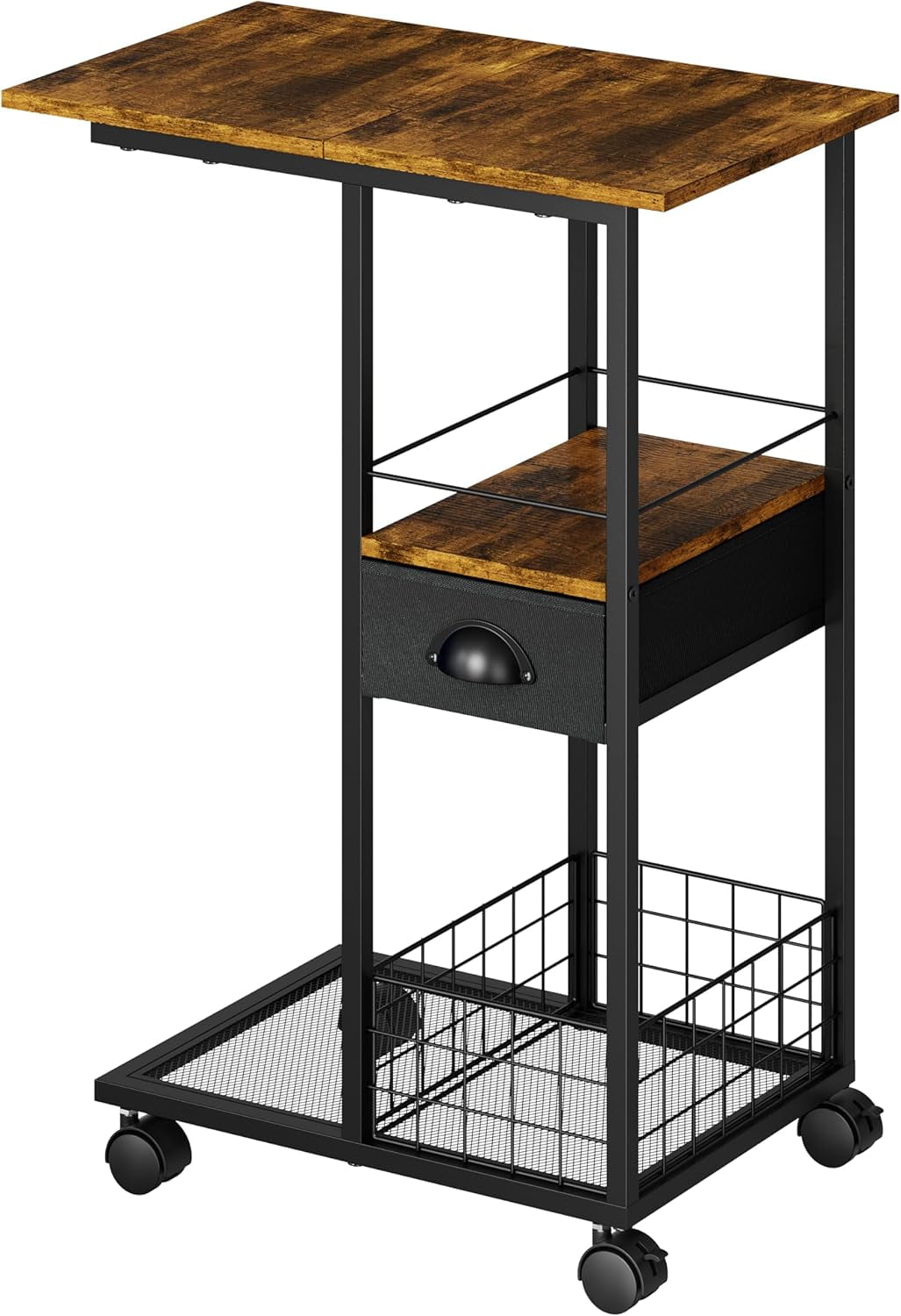 C Shaped Sofa Side Table with Wheels Rolling Small Coffee Table with ...