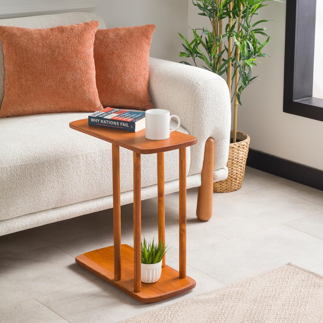 C-Shaped Solid Wood End Side for Couches Sofa Tables Slide Under Couch ...