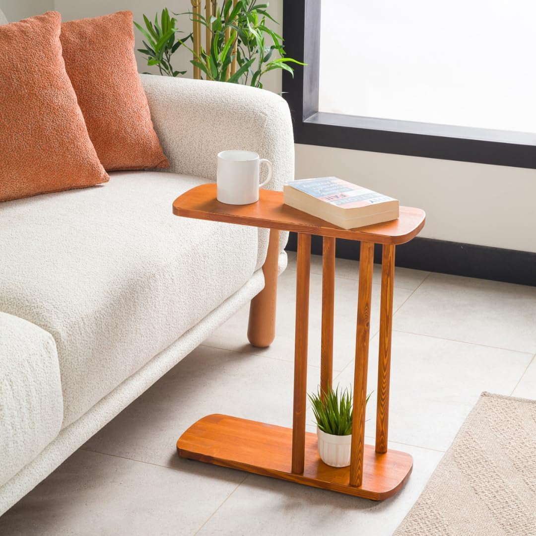 C-Shaped Solid Wood End Side for Couches Sofa Tables Slide Under Couch ...