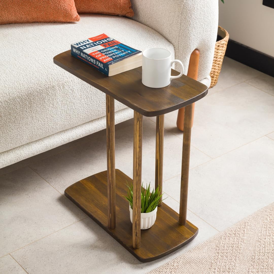 C-Shaped Solid Wood End Table, Side Table for Couches, Sofa Tables ...