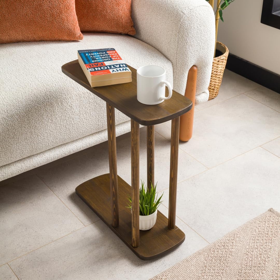 C-Shaped Solid Wood End Table, Side Table for Couches, Sofa Tables ...