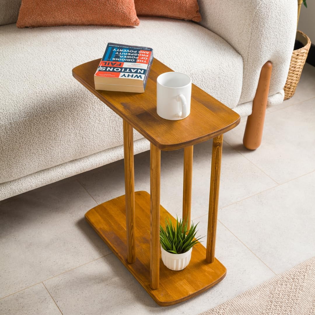 C-Shaped Solid Wood End Table, Side Table for Couches, Sofa Tables ...