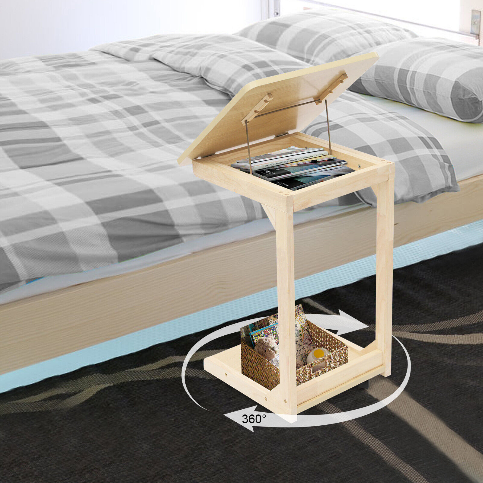 C Shaped Table C Table with Wheels Couch Table Modern Wood C Shaped ...