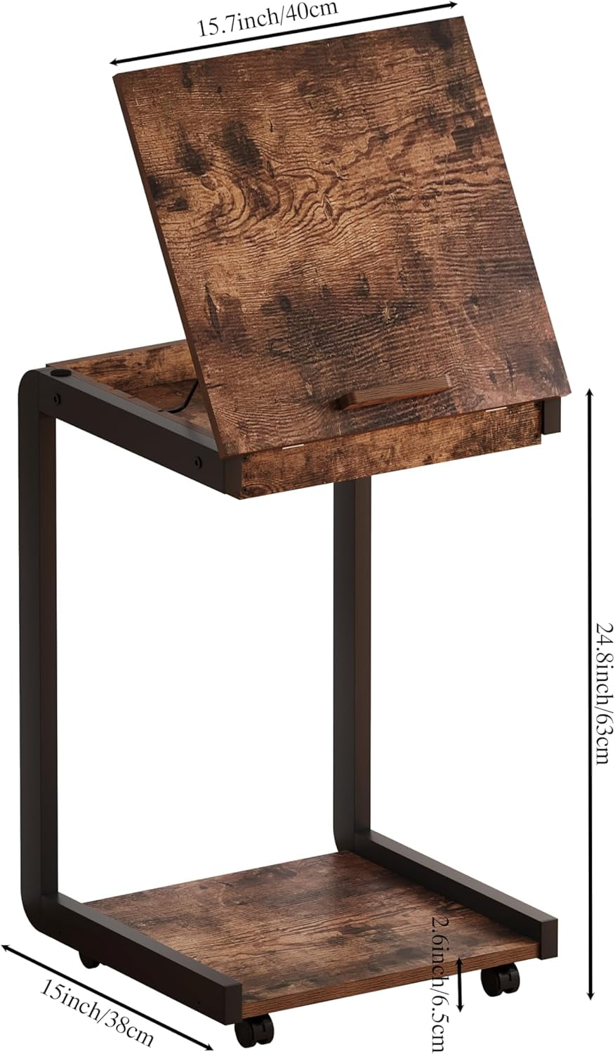 C Shaped end Table with Adjustable Tiltable Desktop, Rolling Side Table ...