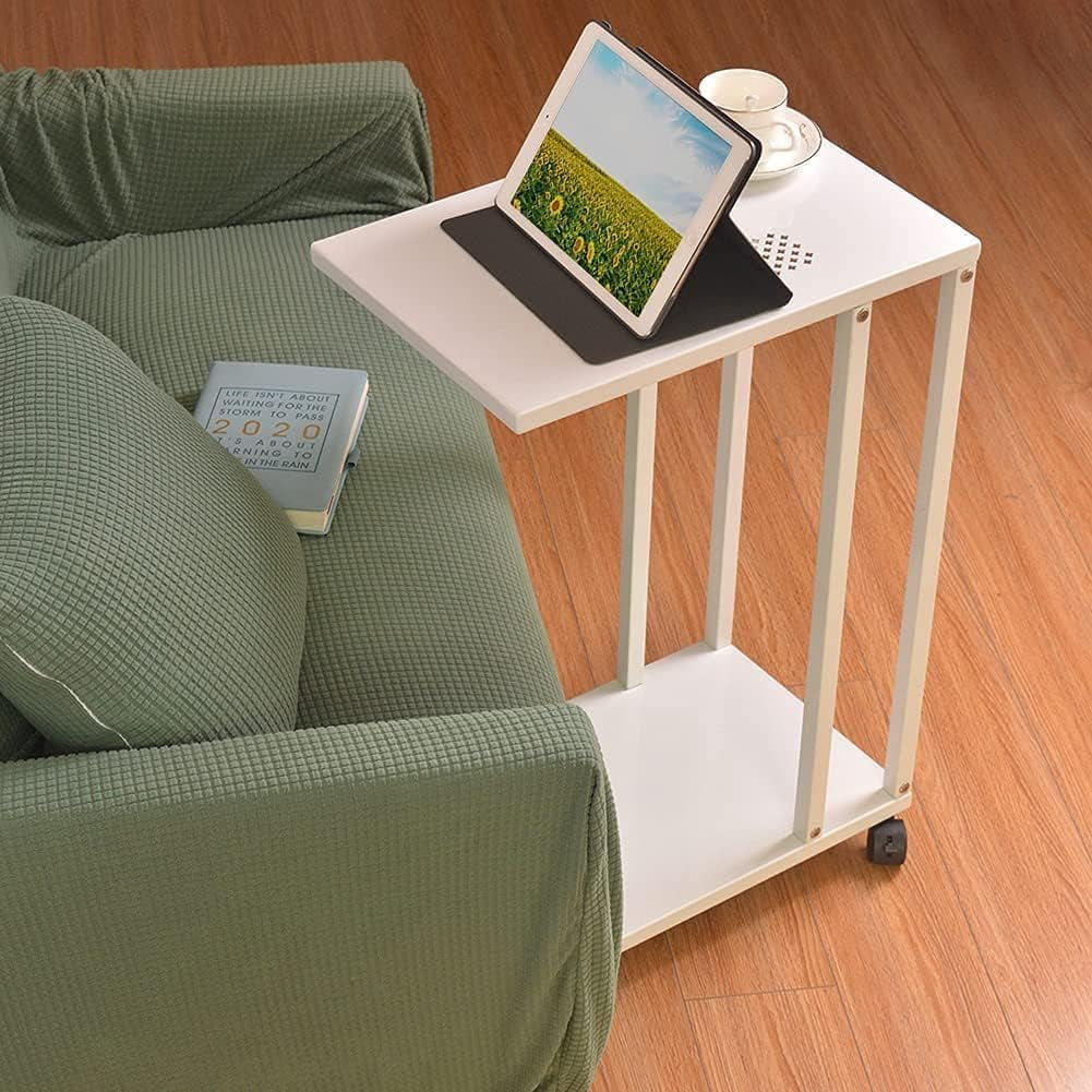 C Side Table for Couch Mobile TV Tray Tables with Metal Top Lockable ...