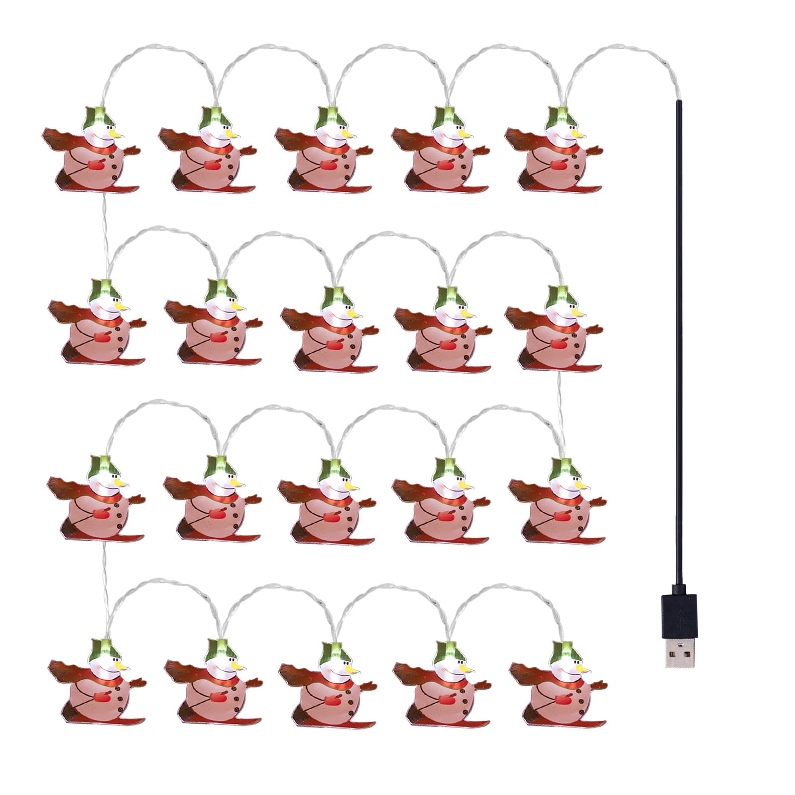 C Snowman Santa Claus Led Christmas Light String With 20 Lights Usb Powered, Flashing And Steady ...