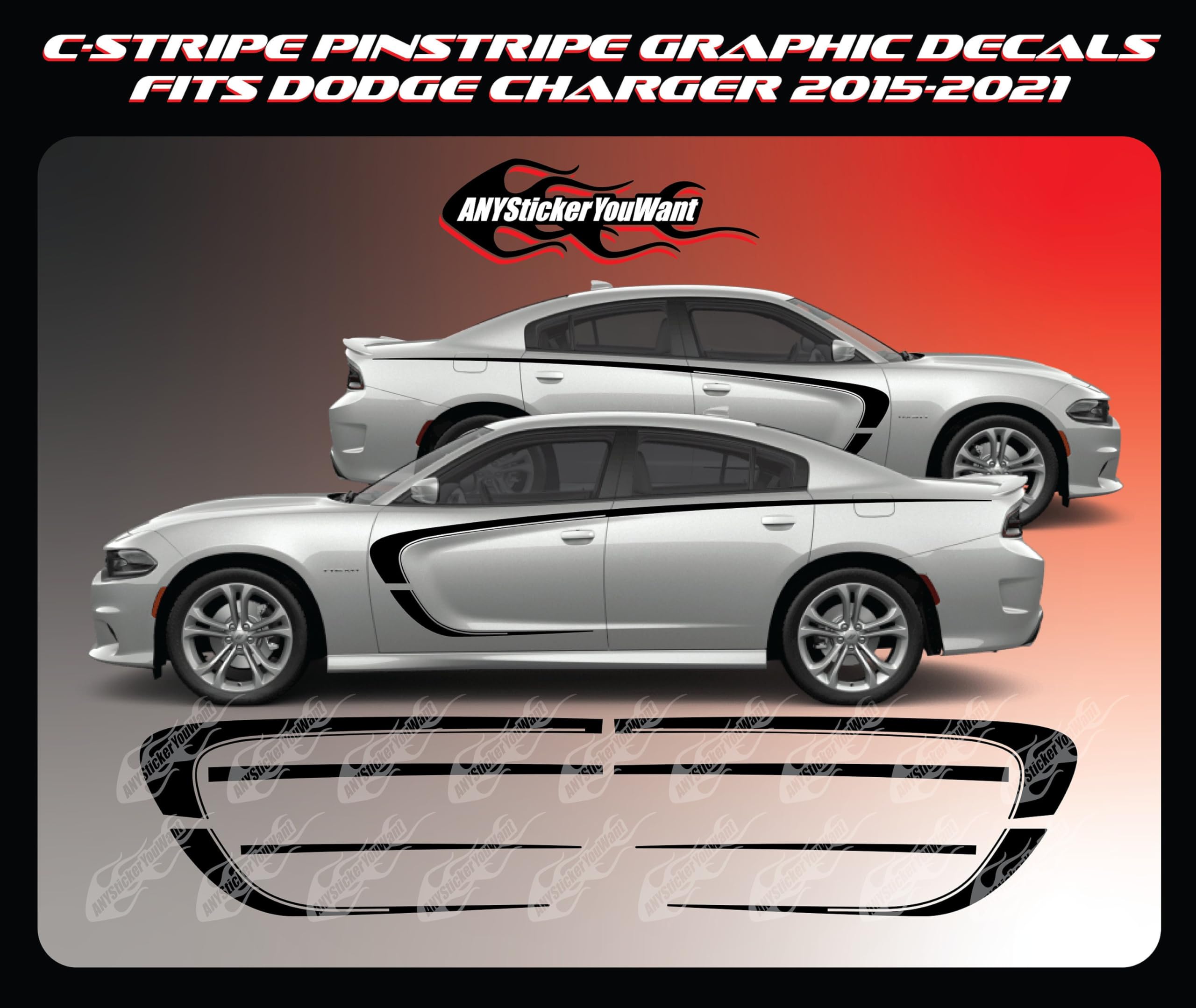 C-Stripe Pinstripe Stripe Kit Side Graphic Vinyl Decals Compatible with ...