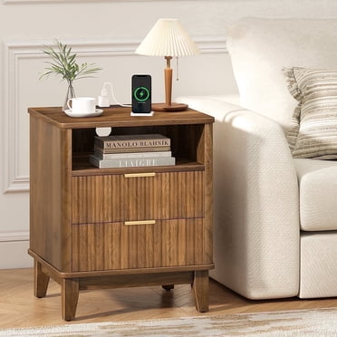 Semiocthome Set of 2 Nightstands with 2 Drawers, Black Bedside Table ...