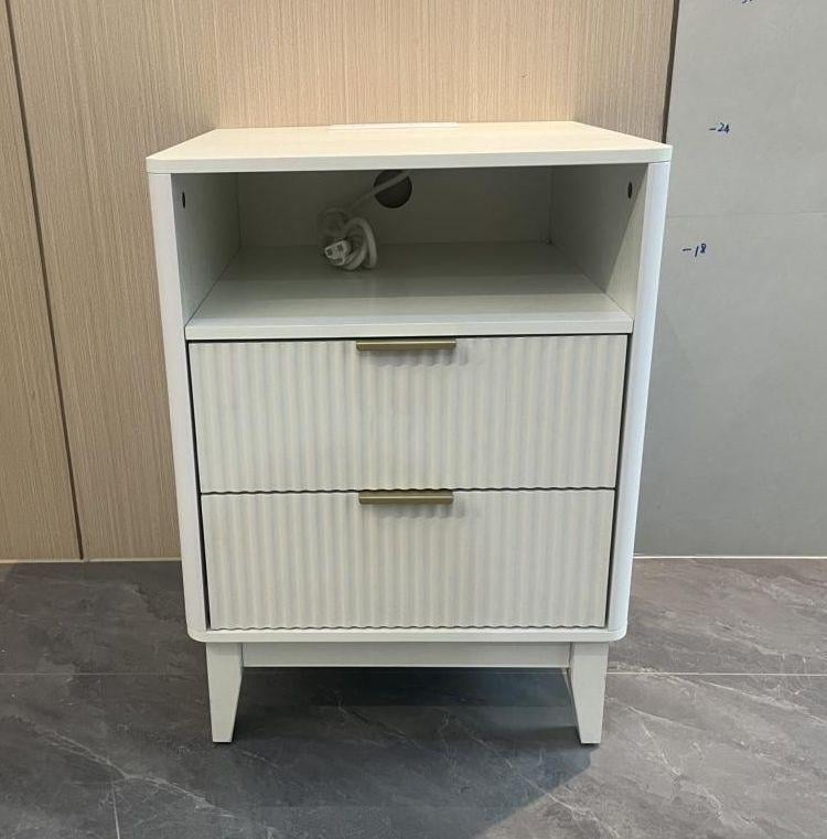 C-Style Plastic Double-Drawer 4-Leg Nightstand with Charging Station ...